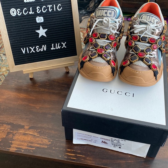 Gucci | Shoes | Gucci Flashtrek Crystal Leather Sneaker | Poshmark
